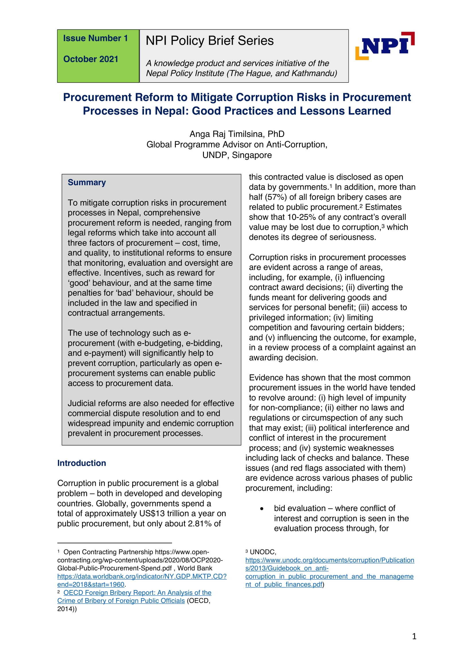 Procurement Reform to Mitigate Corruption Risks in Procurement ...